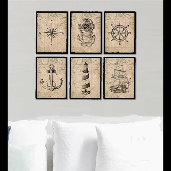 Art | Nautical Marine Old Vintage Style Posters Wall Art Decor Set Of 6 ...